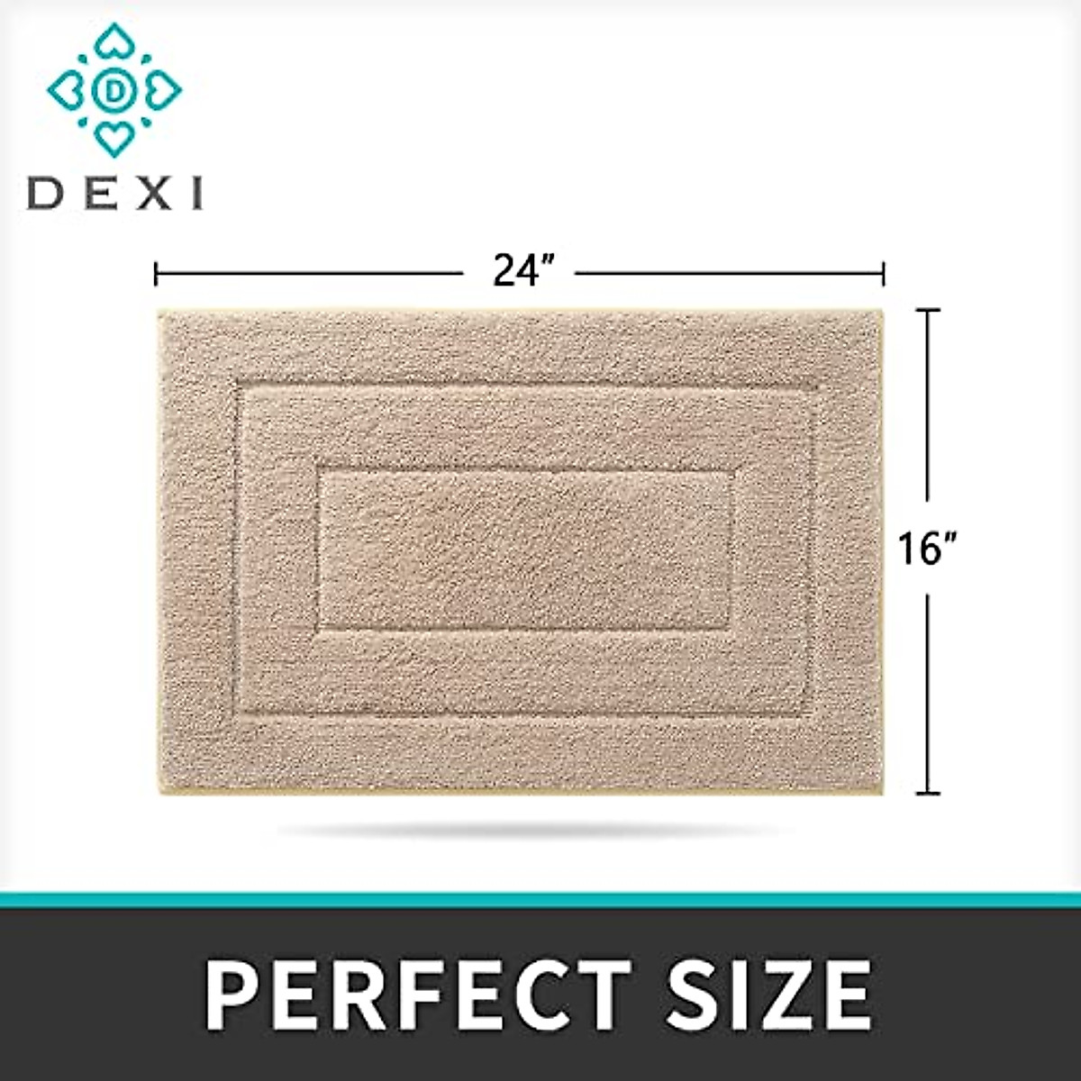 DEXI Bathroom Rug Mat, Extra Soft Absorbent Premium Bath Rug, Non-Slip Comfortable Bath Mat, Carpet for Tub, Shower, Bath Room, Machine Wash Dry, 16"x24", Beige