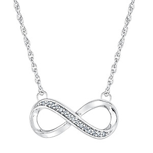 Women's & Ladies 925 Sterling Silver Infinity Sign Diamond Accented Pendant Necklace, Infinity Sign Endless Love 1/10 ctw (Carat Total Weight) Diamond & Silver Necklace, 16" Inch Rope Chain Necklace