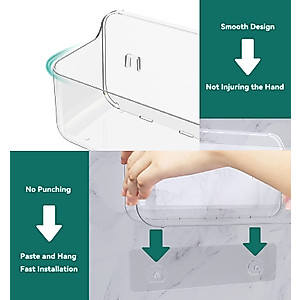 JNDETOP Shower Shelves, 5 Pack Adhesive Clear Acrylic Bathroom Shower Organizer Caddy, Transparent No Drilling Wall Mount Shower Storage with Soap Holder and Hooks