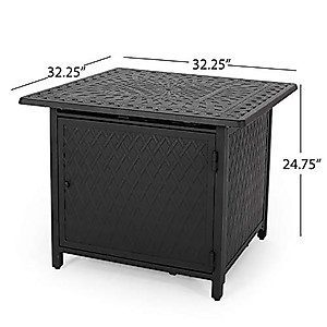 Christopher Knight Home Karen Outdoor 4 Seater Wicker Swivel Chair and Fire Pit Set, Dark Brown + Beige + Matte Black