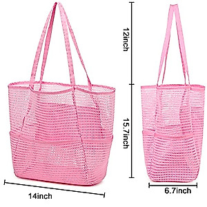 BTOOP Large Mesh Beach Tote Bag for Women Girls Cute Packable Pool Bags Shoulder Toys Handbag for Girls Family Travel Vacation