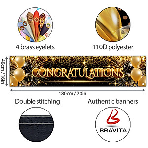 Congratulations Banner - Congratulations Decorations - We are so Proud of You banner - Well Done Banner - Graduation Banner - Graduation Decorations for Prom - 6 x 1.3ft (Black and Gold)