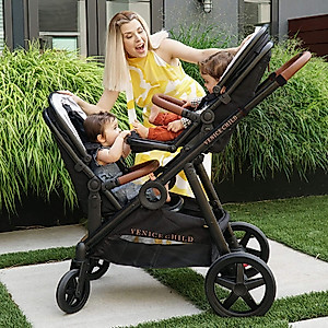 Venice Child Maverick Tandem Travel System Single to Double Stroller- Includes 2 Toddler Seats (Package 3, Eclipse Black)