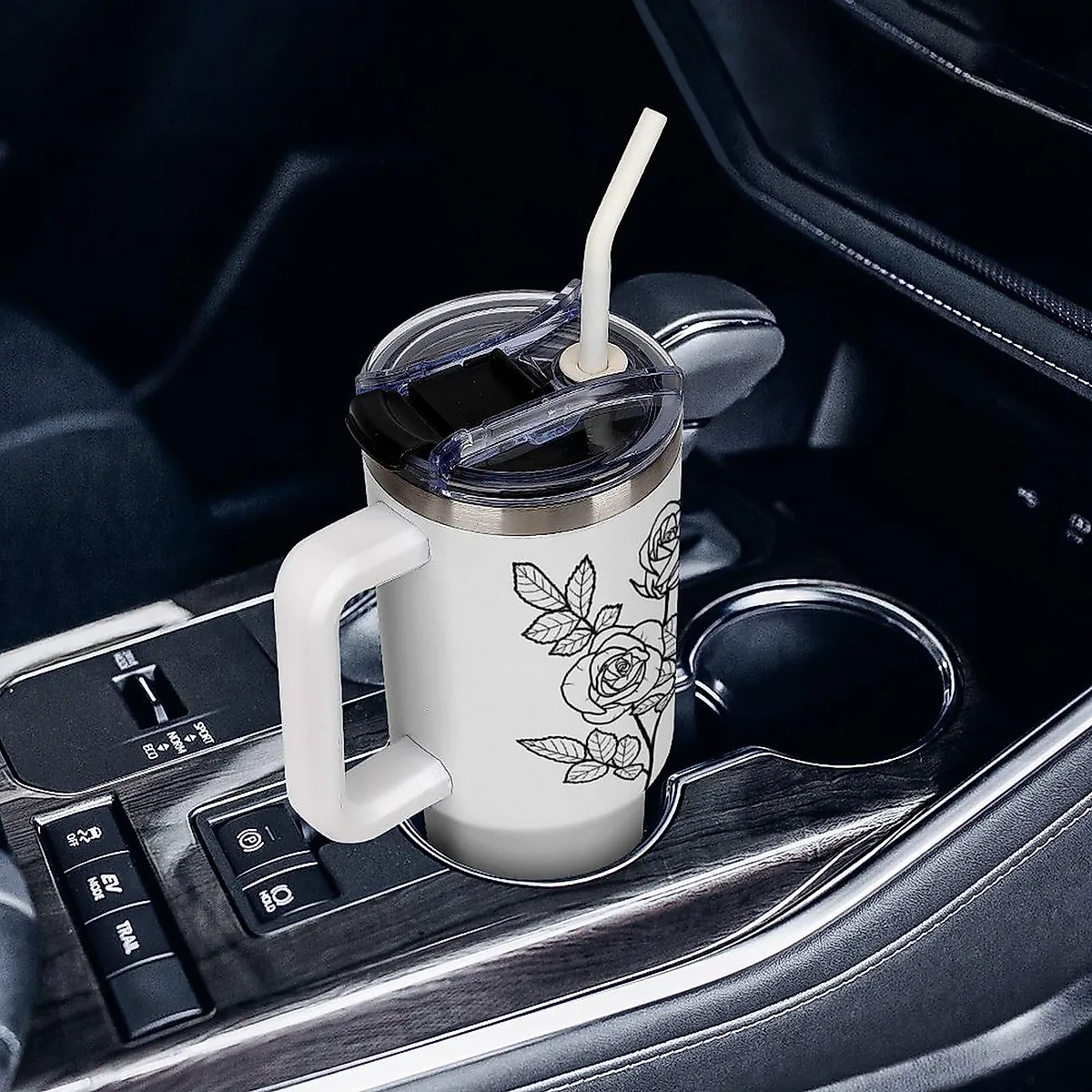 Personalized 40 Oz Tumbler with Lid Handle and Straw, Custom Stainless Steel Water Bottle Travel Mug with Names and Birth Flower, Personalized Mothers Day Birthday Gift for Mom Grandma