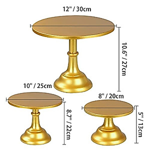 SUPERELE 3 Piece Gold Cake Stand Set for Dessert Table Display 12" Cupcake Holders 10" Round Iron Cake Stands for Baby Shower Wedding Birthday Party