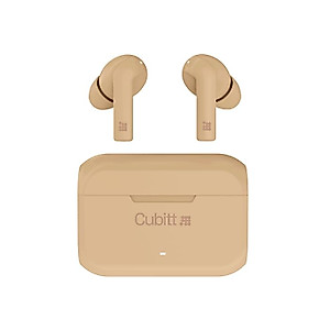 Cubitt True Wireless Earbuds Generation 2, 5.3 Bluetooth, IPX5 Water reistance, Premium Sound, Touch Control, Built in Microphone, Voice Assistance, Game Mode for Men and Women (Beige)