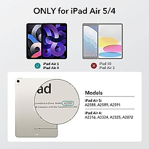 ESR for iPad Air 5th Generation Hybrid Case (2022), iPad Air 4th Generation Case (2020) with Pencil Holder, Removable Magnetic Cover, Vertical Stand, Rebound 360 Series, Black