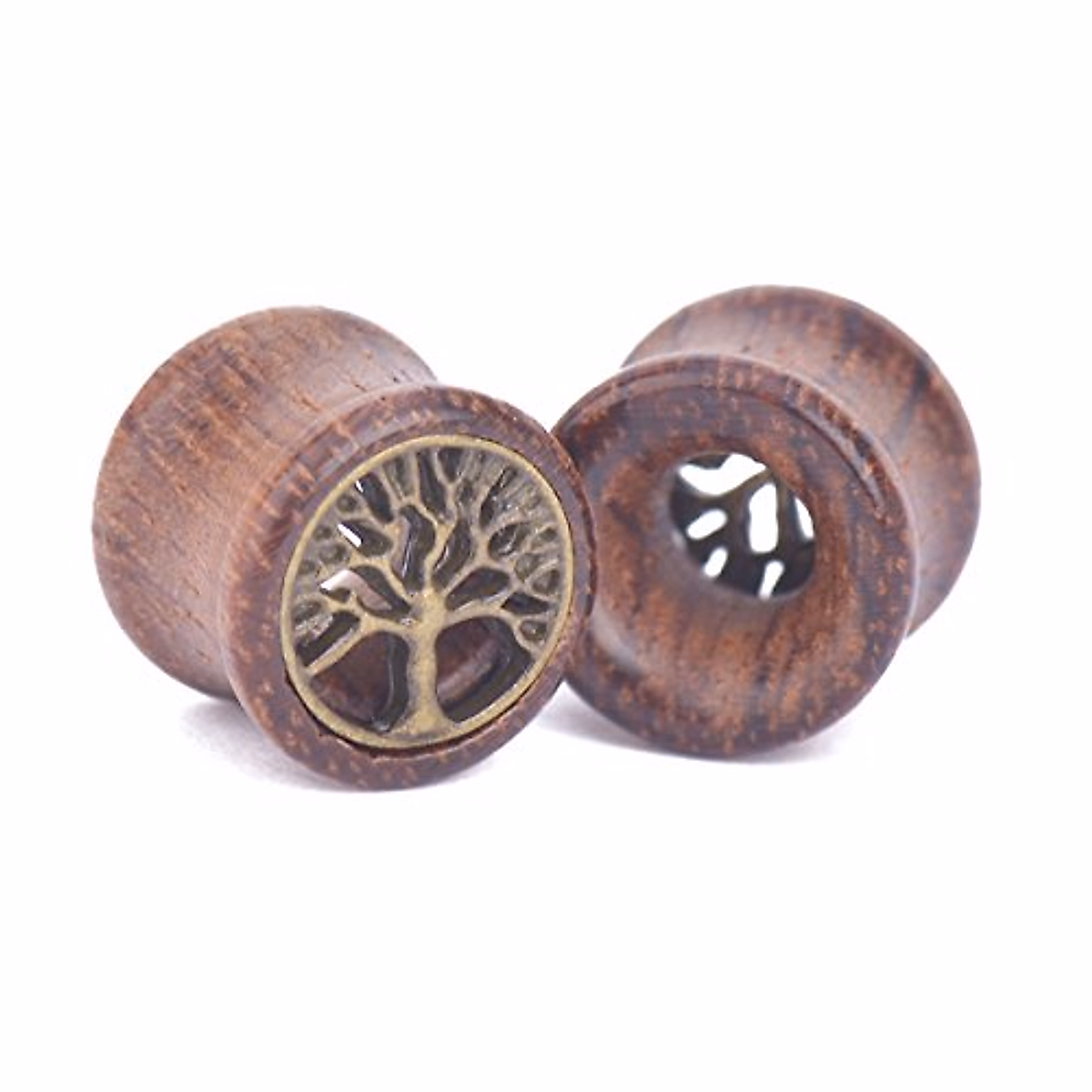 IPINK-4 Pairs Tree of Life Anchor Hallows Organic Wood Tunnels Double Flared Ear Stretcher Saddle Plugs Gauge 8mm - 20mm (4 Pairs of 12mm (1/2"))