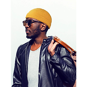 SATINIOR 2 Pieces Winter Short Fisherman Beanie Hat Trawler Beanie Watch Hat Edge Skullcap for Men (Black and Yellow)