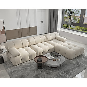 Sdorens Modern Velvet Sectional Sofa, L Shape Minimalist Modular 4-Seater Sofa with Ottomans for Living Room Office Apartment (104in/Beige)