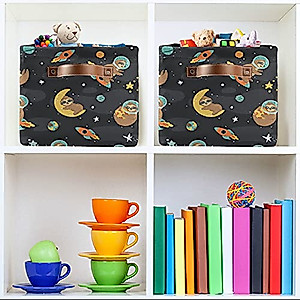 xigua Cute Space Sloths Rectangular Storage Bin Canvas Square Storage Basket with Handles for Home,Office,Books,Nursery,Kid's Toys,Closet & Laundry