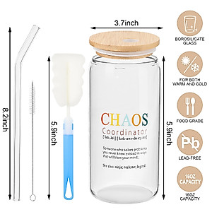 6 Pieces Chaos Coordinator Gifts For Women- 16oz Chaos Coordinator Glass Cup With Lid Straw Drinking Glasses Tumbler Gifts Thank You Gift for manager Coworker, Teacher, Boss lady,Best Friend
