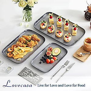 LOVECASA Serving Platters Set of 3, 15"/13"/11" Rectangular Serving Trays for Serving Food, Porcelain Platters for Entertaining, Serving Dishes for Party,Mircowave,Oven, Dishwasher Safe,Gray