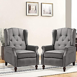 OQQOEE Wingback Recliner Chair Fabric Push Back Accent Chairs Diamond Tufted Reclining Armchair with Adjustable Backrest and Thicken Padded Cushions for Living Room, Bedroom (Fabric, Dark Grey)