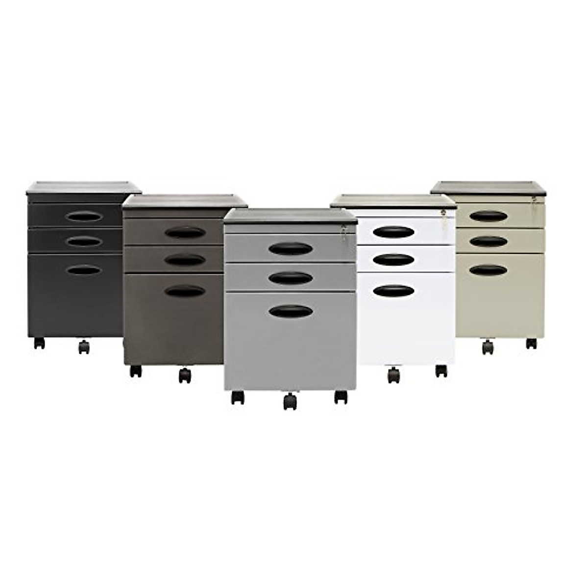 Calico Designs Metal Full Extension, Locking, 3-Drawer Mobile File Cabinet Assembled (Except Casters) for Legal or Letter Files with Supply Organizer Tray in Black