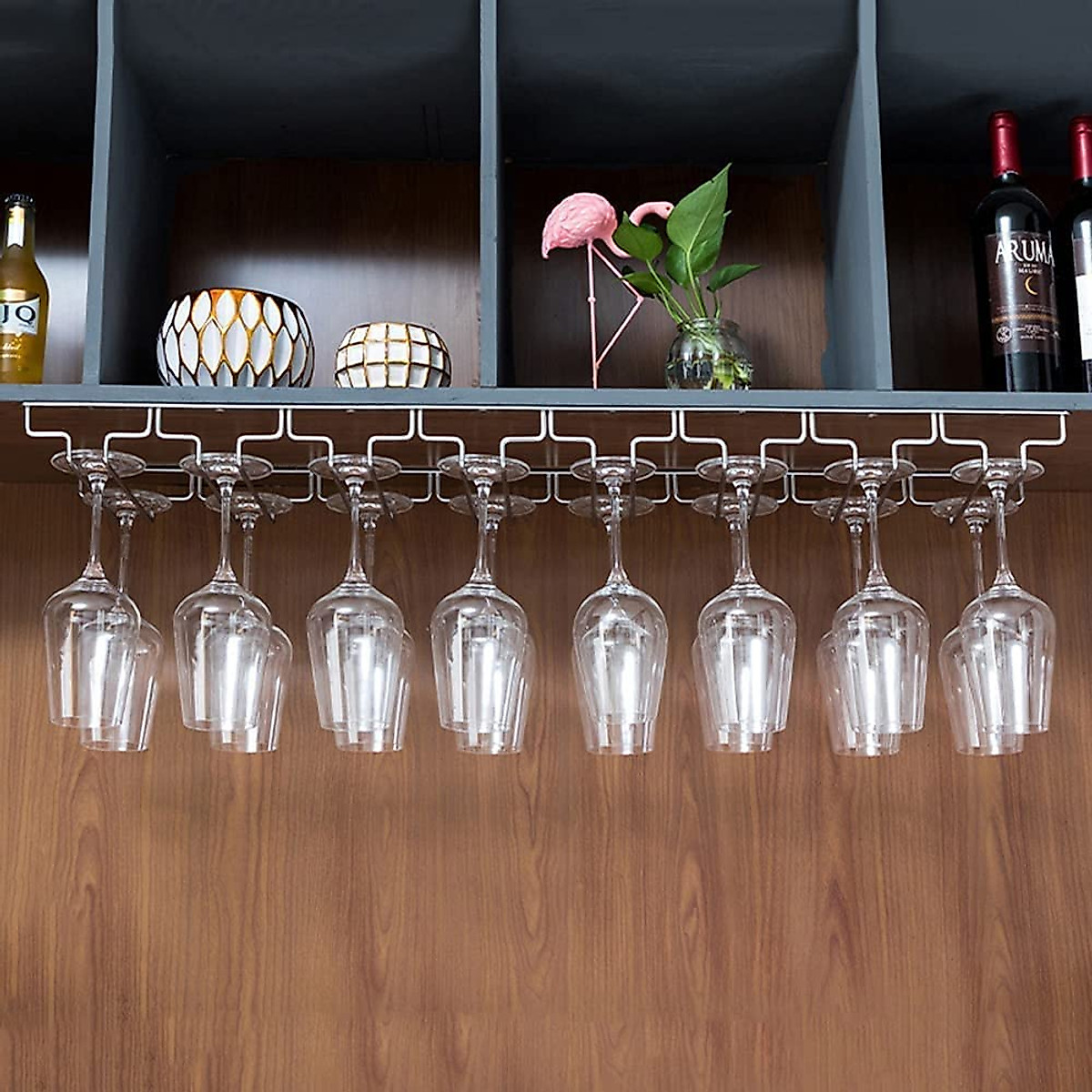 Wine Glass Rack, Under Cabinet Wine Glass Holder Stainless Steel Stemware Rack - Hanging Stemware Holder,Wine Bottle Holder for Cabinet Kitchen Bar (Size : 68.528cm(27.011.0in))