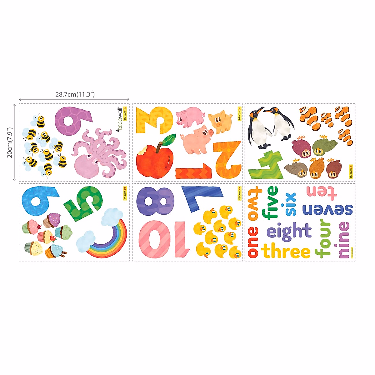 DECOWALL DS6-2020 Numbers Wall Stickers Wall Decals Peel and Stick Removable Wall Stickers for Kids Nursery Bedroom Living Room