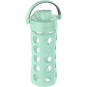 Lifefactory 16-Ounce Glass Water Bottle with Active Flip Cap and Protective Silicone Sleeve, Mint