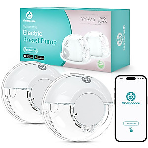 Breast Pump, Momspeace Breast Pump Hands Free with APP, Double Wearable Breastfeeding Pump, Portable Electric Breast Pump with 2 Mode & 12 Levels, Memory Function, Low Noise & Painless-24mm, 2 Pack