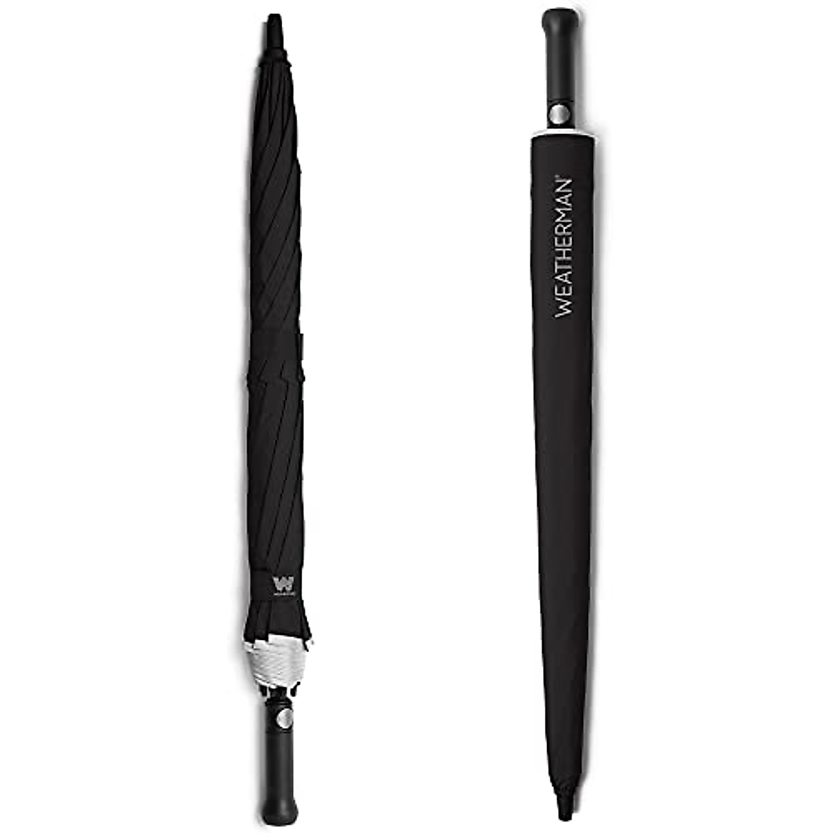Weatherman Umbrella - Stick Umbrella - Windproof Umbrella Resists Up to 55 MPH Winds (Black)