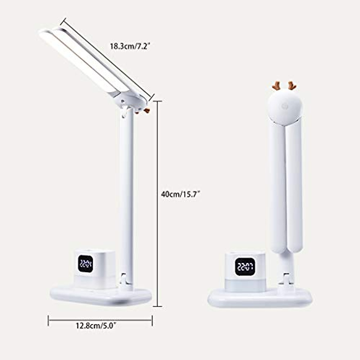 Eye-Caring Multifunctional Charging Desk Lamp LED Eye Protection Pen Holder Clock 5200mAh Touch Dimming Night Light for Study and Work Office lamp (Color : White)
