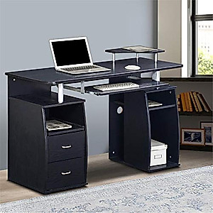 Pemberly Row Home Office Computer Desk in Espresso with CPU Storage Cabinet and Drawers