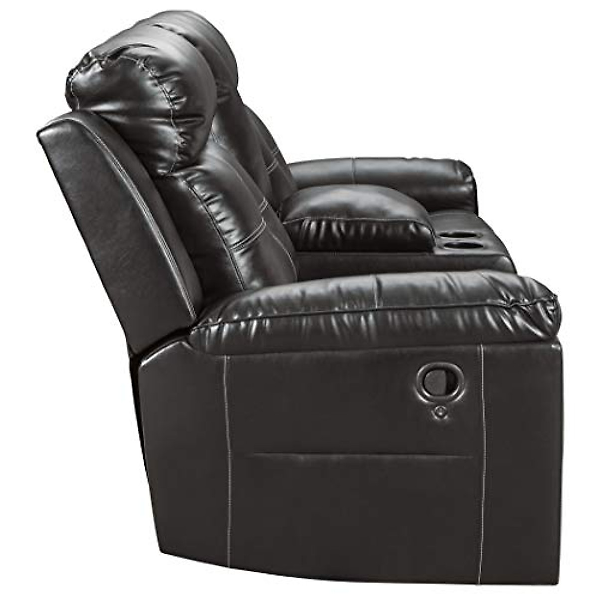 Signature Design by Ashley Kempten Faux Leather Manual Reclining Sofa with High Back, Center Console and Blue LED Lighting, Black