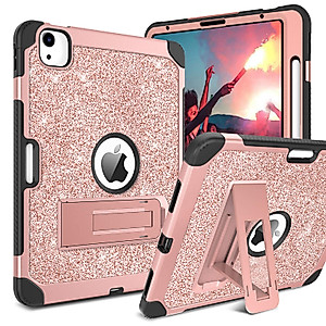 BENTOBEN iPad Air 5th Generation Case, iPad Air 4th Generation Case, Glitter Sparkly 3 Layers Shockproof Kickstand with Pencil Holder Protective Tablet Cover for iPad Air 2022/2020 10.9", Rose Gold