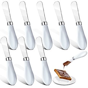 Mixweer 8 Pcs Cheese Spreader Knives Butter Spreader Knife Stainless Steel Spreader Knife with White Porcelain Handle for Kitchen, 5.1 Inch