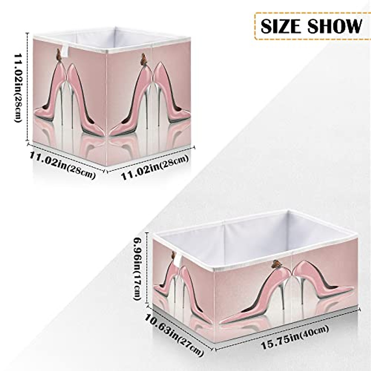 xigua Elegant Pink High Heel Shoes Rectangular Storage Bins - 15.8 x 10.6 x 7 in Large Foldable Rectangular Organizer Storage Basket for Home Office, Nursery, Shelf, Closet