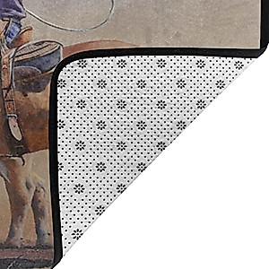 Big Size Washable Area Rugs,Western Cowboy Riding in Wild West Rodeo Bucking Bronco Horse Soft Large Floor Carpets Non-Skid Rug for Kids Room Living Room Bedroom Home Decor 3x5 Ft