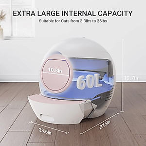 ELS PET Self Cleaning Cat Litter Box, No Scooping Automatic Litter Box, Smart Monitor/Safety Protection/Odorless, Extra Large for Multiple Cats, Without APP Control