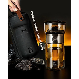 ZENS Modern Small Glass Tea Infuser Teapot, 3-in-1 Smart One Touch Tea Maker for Loose Leaf Tea Steeper, Solo Simple Tea Strainer with 9oz Double Walled Tea Cup for Hot Black, White Tea Diffuser.