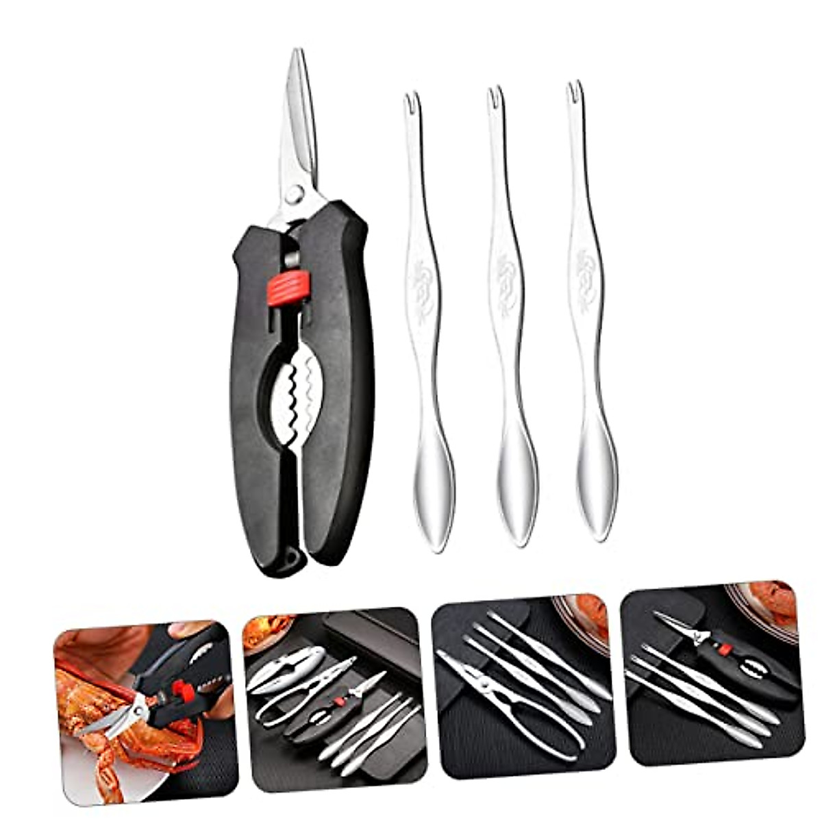 Seafood Tools 1 Set 4pcs Crab Eating Tool Pecan Cookies Seafood Tools Shellfish Lobster Crab Leg Crackers Seafood Opener Shellfish Tools Crab Opening Scissor Crab Picks Open Cut