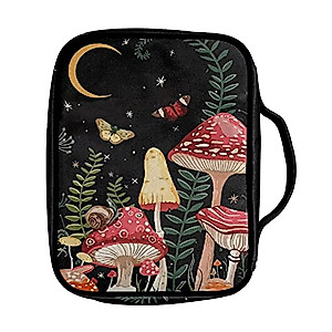 BYCHECAR Large Bible Case for Women Mushroom Bible Study Bag with Pockets Bible Protective Carrying Case Carrier Tote Bag Bible Hand Bag Bible Accessories with Handle Pocket
