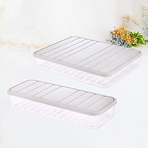 Cabilock 2pcs Food Storage Containers, Plastic Refrigerator Crispers with Lid, Stackable Vegetable Organizer for Kitchen, Freezer Organizer Bins, White (Large+Small)