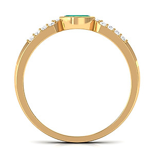 Real Emerald East West Band Ring in Bezel Setting| 2.5X5 MM Marquise| AAA Quality| Promise Ring for Her, 14K Yellow Gold, Size:US 8.00
