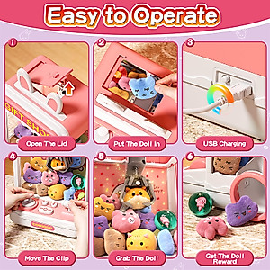 Aiqi Kids Claw Machine, Mini Candy Vending Grabber, Prize Dispenser Toys for Girls and Boys, Electronic Claw Game Machine for Party Birthdays with Lights Sound, Includes 20 Plush and 10 Mini Toys