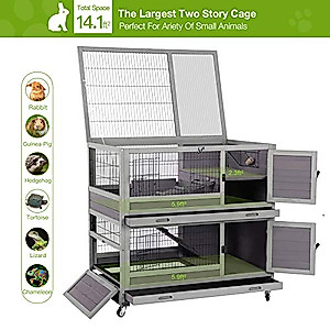 GUTINNEEN Bunny Hutch Indoor Rabbit Hutch Large Guinea Pig Cage with Wheel, Outdoor Rabbit Cage with Removable Bottom Wire Floor