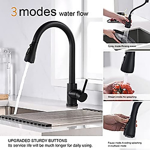Sink Faucet, Black Kitchen Faucet with Pull Down Sprayer VFAUOSIT Commercial Stainless Steel Laundry Single Handle Pull Out Kitchen Faucets Matte Black, Grifo para Fregaderos de Cocina
