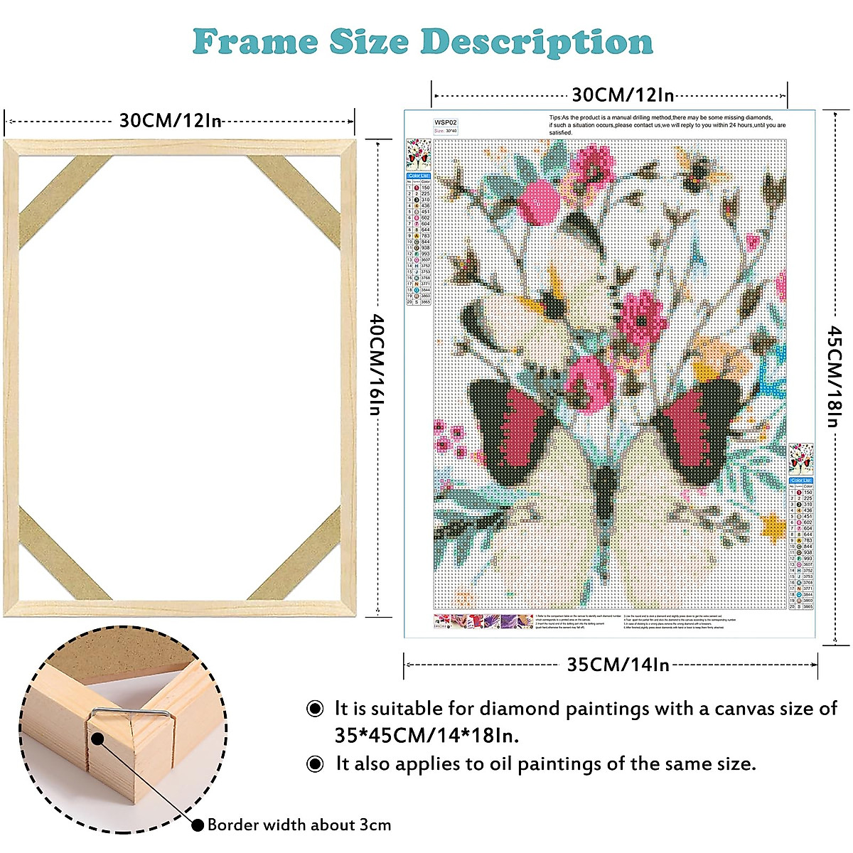 YOKSAS Canvas Stretcher Frames for 35 x 45cm Diamond Art - 30 x 40cm Wood Canvas Stretcher Bars - 11.8 x 15.7 inches Canvas Frames Assembly Kit