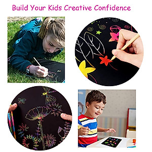 Scratch Paper Art Set, 50pcs Rainbow Scratch Paper Black Scratch Off Paper Art Supplies Magic Kit for Kids Crafts Activity