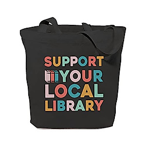 GXVUIS Support Your Local Library Canvas Tote Bag for Women Aesthetic Reusable Grocery Shopping Bags Book Lovers Gifts Black
