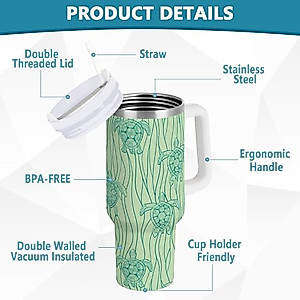 Emelivor Ocean Green Sea Turtles 30 oz Tumbler with Lid and Straw Insulated Tumblers with Handle Thermal Stainless Travel Coffee Mug Cup Water Bottle for Hot or Ice Coffee Tea