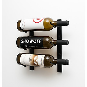 VintageView W Series (1 Ft) - 3 Bottle Metal Wall Mounted Wine Rack (Satin Black) Stylish Modern Wine Storage with Label Forward Design