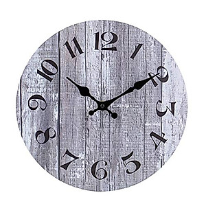 jomparis Silent Non-Ticking Wooden Decorative Wall Clock Quartz Battery Operated Wall Clocks Vintage Rustic Country Tuscan Style Gray Wooden Home Decor Round Wall Clock (10 Inch)
