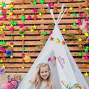 106feet Glow in The Dark Neon Star Paper Garland Under Blacklight for Birthday Party Supplies and Decorations Hanging Fluorescent Green Pink Streamers for Party Favors Wedding Accessories