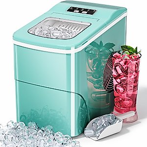 Crzoe Countertop Ice Maker, Small Ice Maker Machine One-Click Operation Ice Maker Countertop with Self-cleaning, 2 Sizes of Bullet Ice, 27Lbs/24H for Counter Top Ice Maker Home Office Bar Party(Green)