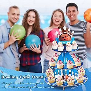 Bowling Party Decorations Cupcake Stand Cardboard 3 Tier Sports Theme Party Cupcake Tower Food Display Dessert Holders Tower Bowling Party Favors for Boy Kids Baby Shower Birthday Party Supplies