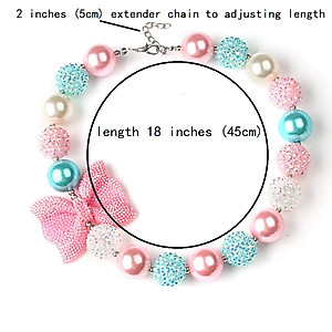 RONGWIN Bubblegum Necklace For Little Girls Chunky Beads Necklace Bow Pendant Jewelry For Princess Party Dress Up Pretend Play Jewelry Set Party Favor Gifts With Gift Box (Pink Bow D)